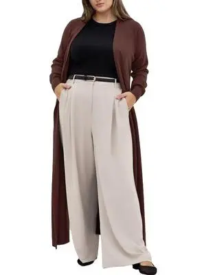City Chic Tie Waist Longline Cardigan - Cocoa