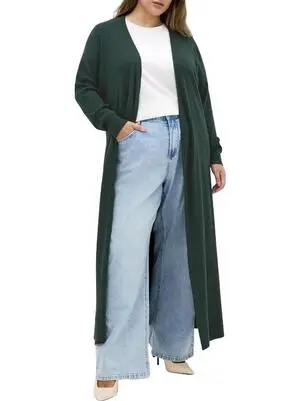City Chic Tie Waist Longline Cardigan - Hunter