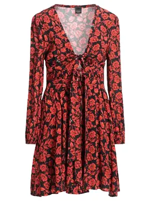 Pinko Mini Flared Floral-print Dress - Tomato Red