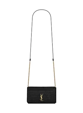 Saint Laurent Cassandre Phone Holder With Strap Black Croc