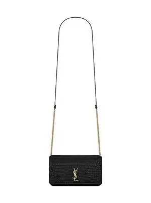 Saint Laurent Cassandre Phone Holder With Strap Black Smooth Leather/gold