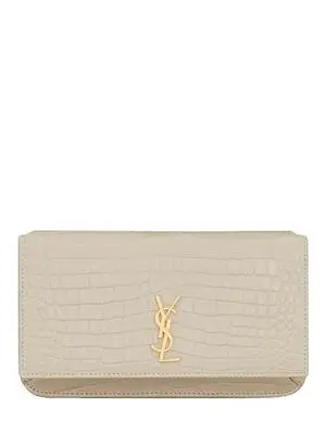Saint Laurent Cassandre Phone Holder With Strap Blanc Vintage Shiny Croc/gold