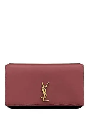 Saint Laurent Cassandre Phone Holder With Strap Rouge Merlot Smooth Leather/gold