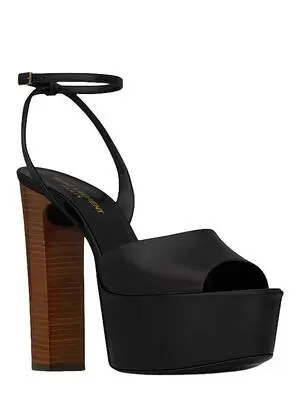 Saint Laurent Jodie Platform Sandals Black Shiny Leather