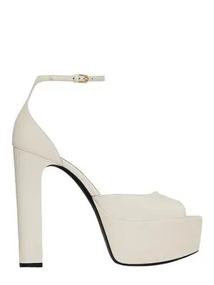 Saint Laurent Jodie Platform Sandals - Pearl Lambskin