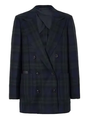 Purdey Purdey Double-Breasted Checked Wool Blazer Dark Green