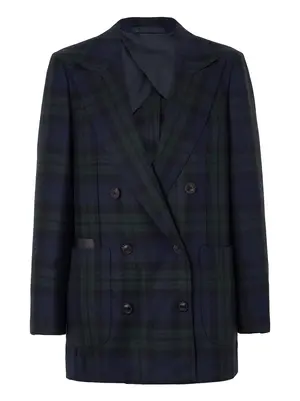 Purdey Purdey Double-Breasted Checked Wool Blazer Green