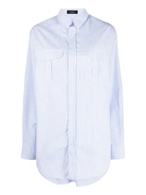 Wardrobe.NYC Striped Cotton Shirtdress - Blue