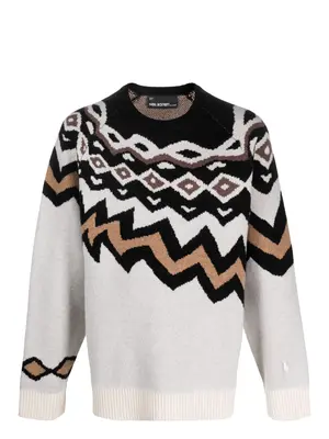 Neil Barrett Intarsia-knit Wool Jumper - Neutrals