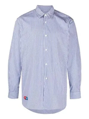 Play Comme Des Garcon X Invader Pixel-patch Striped Cotton Shirt - White