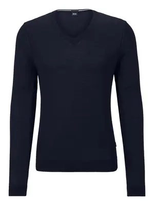 BOSS V-neck Virgin Wool Jumper - Blue