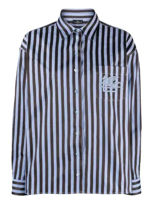 Etro Pegaso-embroidered Striped Shirt - Blue