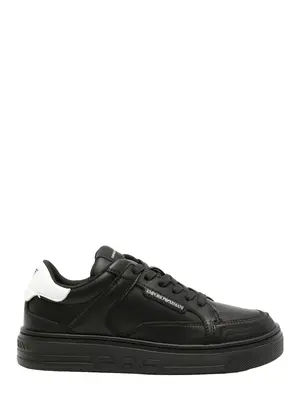 Emporio Armani Logo-print Leather Sneakers - Black