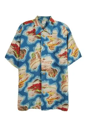 Vintage Hawaii Island Pattern Shirt - Blue