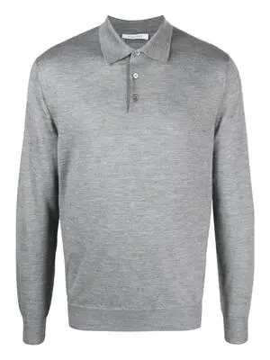 CRUCIANI Fine-knit Long-sleeved Polo Shirt - Grey