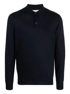 CRUCIANI Fine-knit Long-sleeved Polo Shirt - Blue