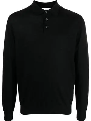 CRUCIANI Fine-knit Long-sleeved Polo Shirt - Black