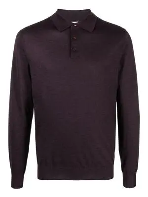 CRUCIANI Fine-knit Long-sleeved Polo Shirt - Purple