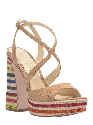 Jessica Simpson Dosia Womens Strappy Rhinestone Platform Sandals Multi