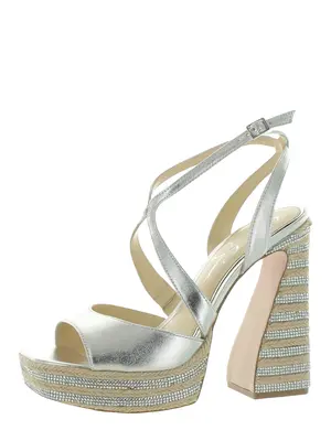 Jessica Simpson Dosia Womens Strappy Rhinestone Platform Sandals Silver
