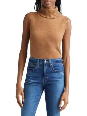 Veronica Beard Mazzy Sleeveless Cashmere Turtleneck Sweater - Dark Acorn Melange