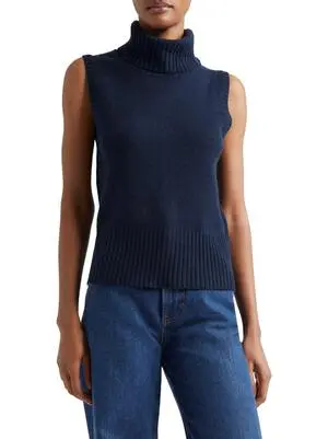Veronica Beard Mazzy Sleeveless Cashmere Turtleneck Sweater - Navy