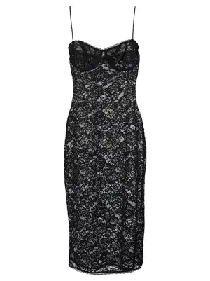 Oseree O-lover Floral Lace Midi Dress - Black