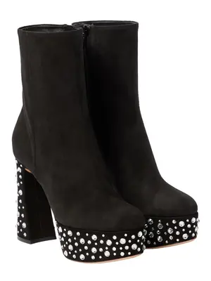 GIANVITO ROSSI Crystal Holly Suede Platform Ankle Boots - Black