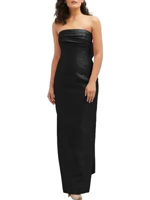 Alfred Sung Strapless Bow Back Satin Gown - Black