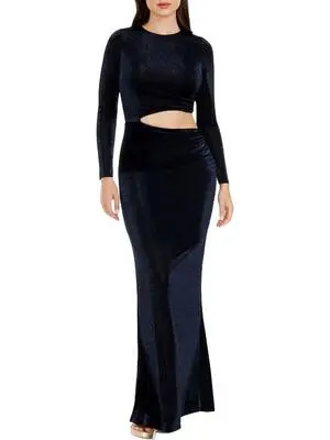 Dress The Population Candace Cutout Metallic Gown - Midnight Blue B