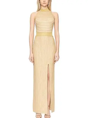 Herve Leger Herve Leger Halter Eyelash Knit Gown Met Gold