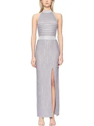 Herve Leger Herve Leger Halter Eyelash Knit Gown Met Silver