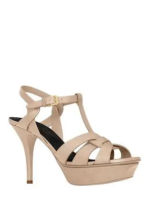 Saint Laurent Tribute Platform Sandals - Dark Beige Smooth Leather