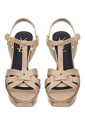 Saint Laurent Tribute Platform Sandals - Dark Beige Smooth Leather