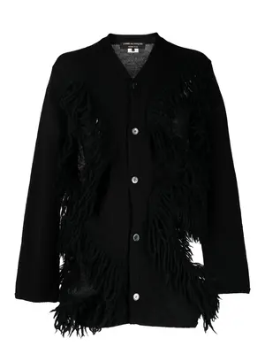 Comme Des Garçons Fringed Cut-out Wool Cardigan - Black