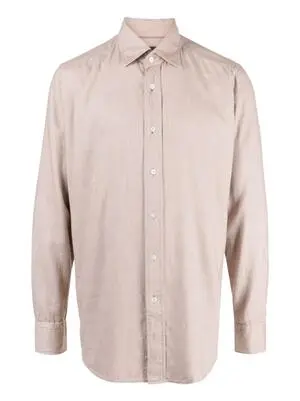 BOSS Mélange-effect Spread-collar Shirt - Brown