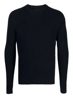 ALPHA TAURI Logo-plaque Ribbed-knit Jumper - Blue