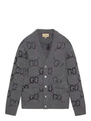 Gucci Wool Cardigan With Gg Intarsia - Black