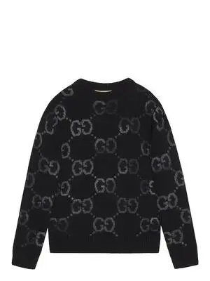 Gucci Wool Sweater With Gg Intarsia - Black