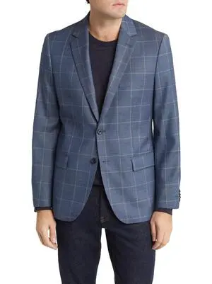 DANIEL HECHTER Windowpane Check Wool Blazer - Blue