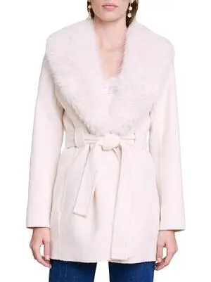 Maje Galaxyo Faux Fur Collar Coat - Ecru
