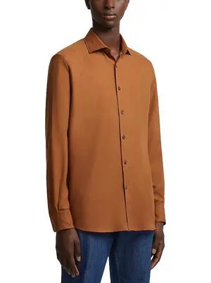 Zegna Cashco Regular Fit Button Down Shirt - Medium Brown