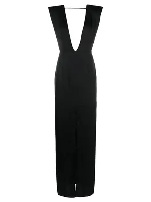 MAISON CLOSE V-neck Satin-weave Gown - Black