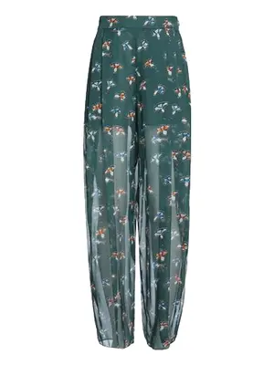 Emporio Armani Floral Silk Tapered Pants - Green