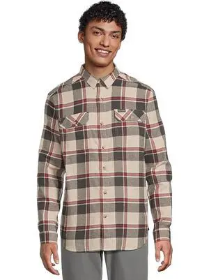 Columbia Flare Guntm Stretch Flannel Men's Long Sleeve Button Up Mountain Blue Trails Edge Plaid Multi