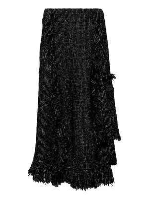 SACAI Sacai Fringed Flared Tweed Midi Skirt