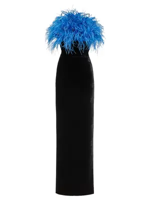 RASARIO Rasario Feather-Trimmed Gown
