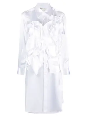 Comme Des Garçons Ruffled Satin Shirtdress - White