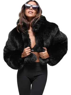 Alo Yoga Faux Fur Cropped Jacket - Black