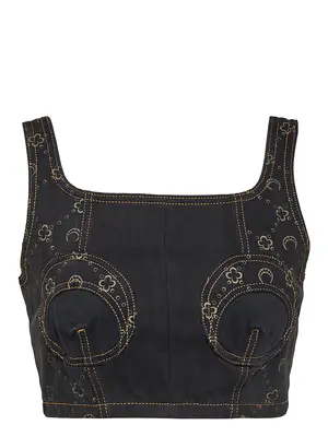 MARINE SERRE Regenerated Cropped Denim Bustier - Blue